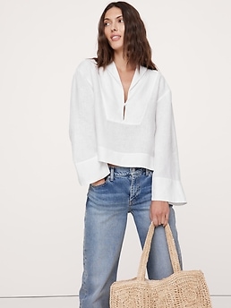 Linen Popover Top | Banana Republic